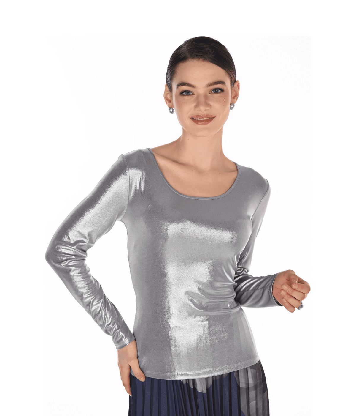 Frank Lyman - 269311 - Liquid Metal Long Sleeve Top SILVER - Muskoka ...